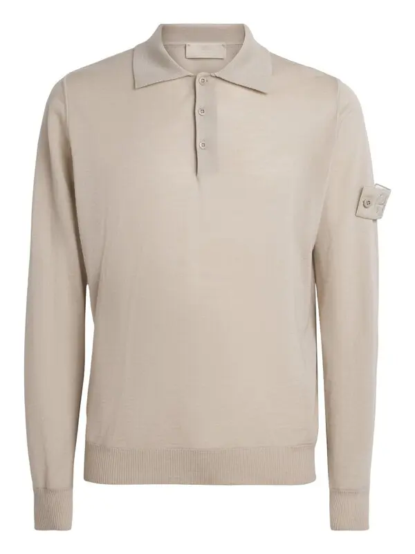 Stone Island Virgin Wool Polo Sweater - Beige