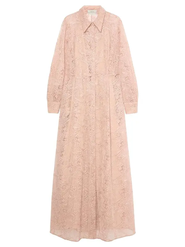 Marina Rinaldi Embroidered Maxi Shirt Dress - Nude