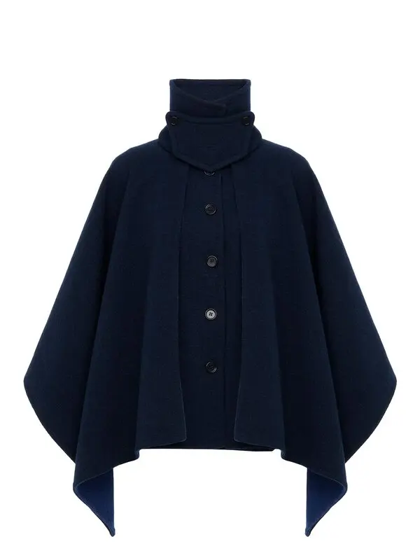 Chloé High-neck Short Cape Coat In Washed Double-face Wool - Evening Blue