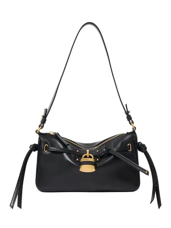 Chloé Leather Shoulder Bag With Gold Tone Lock Detail - Black