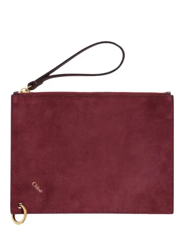 Chloé Spin Zipped Pouch In Suede And Soft Leather - Burnt Red
