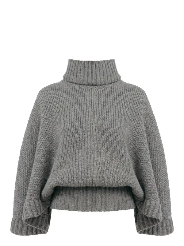 Chloé Short Turtleneck Cape In Wool & Cashmere Knit - Divine Grey