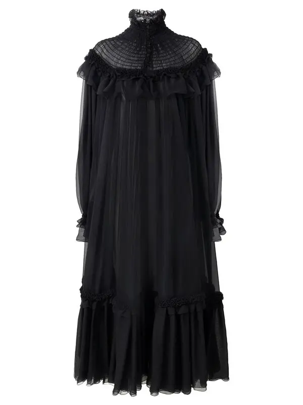 Chloé Ruffled High Neck Dress - Black