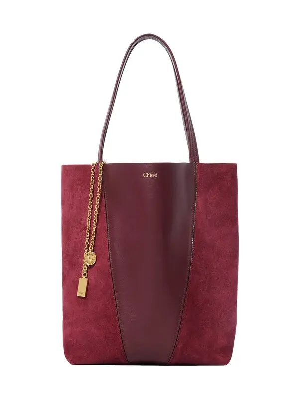 Chloé Spin Tote Bag In Suede And Leather - Burnt Red