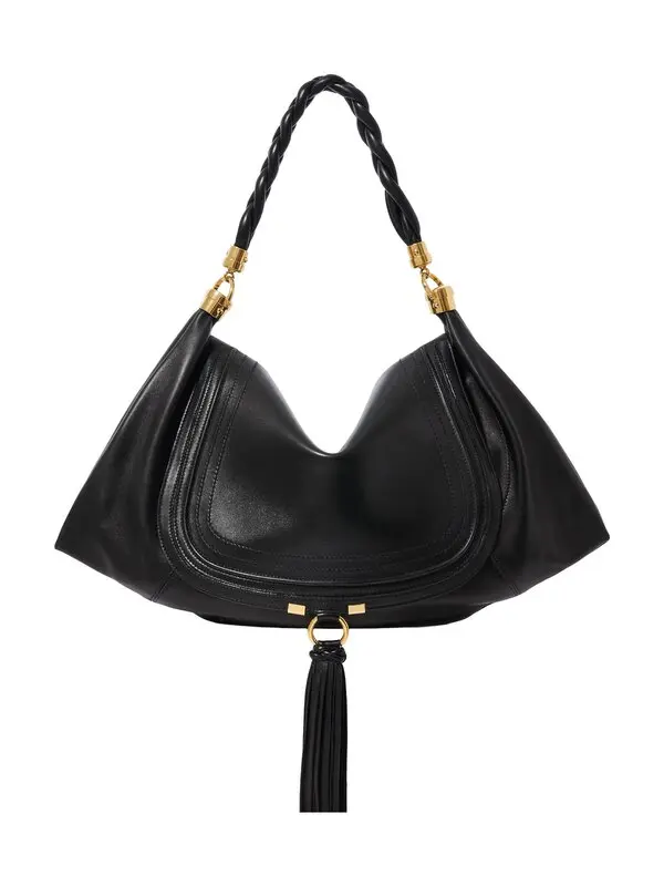 Chloé Leather Shoulder Bag With Braided Handle And Tassel Detail - Black