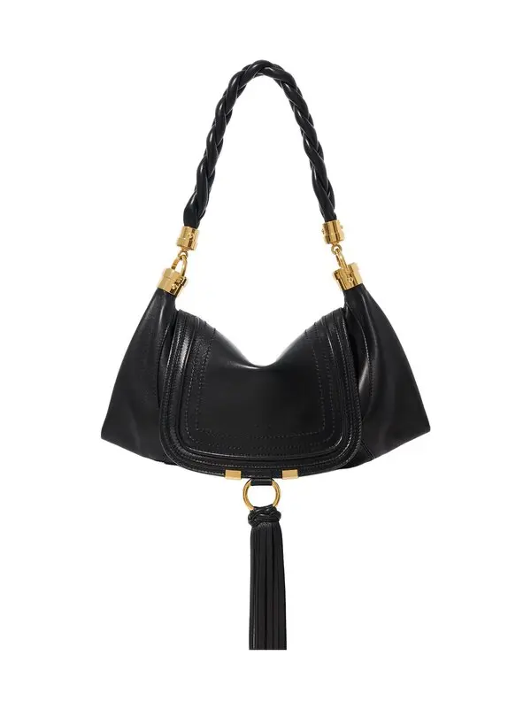 Chloé Marcie Leather Shoulder Bag With Twisted Handle And Tassel - Black