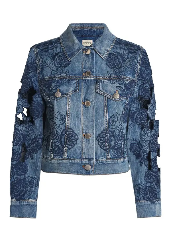 Alice + Olivia Chloe Embroidered Denim Jacket - Blue