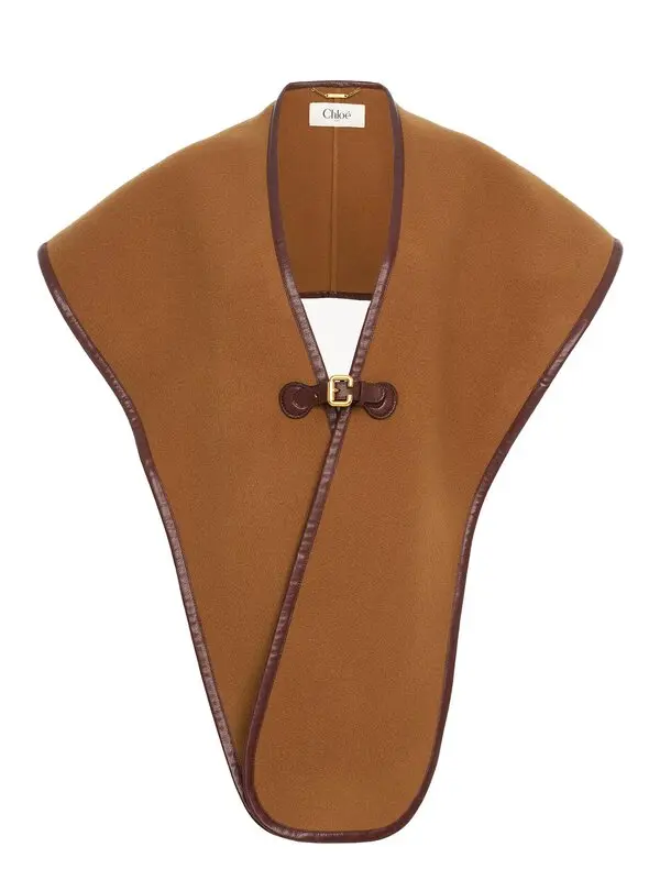 Chloé Camel Cape With Leather Trim And Buckle Detail - Dusty Camel