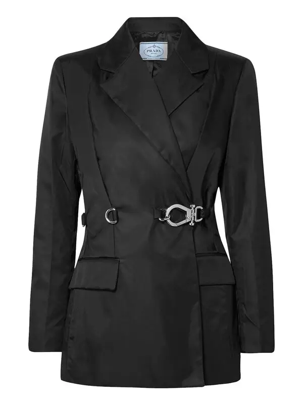 Prada Satin Gabardine Blazer With Ring Embellishment - Black
