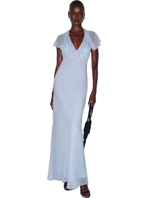 REFORMATION Kyley Maxi Dress With Halter Neckline And Ruffled Details - Blue