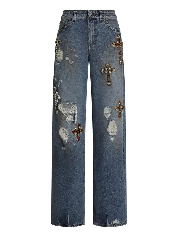 Dolce & Gabbana Embellished Denim Trousers - Multicolor