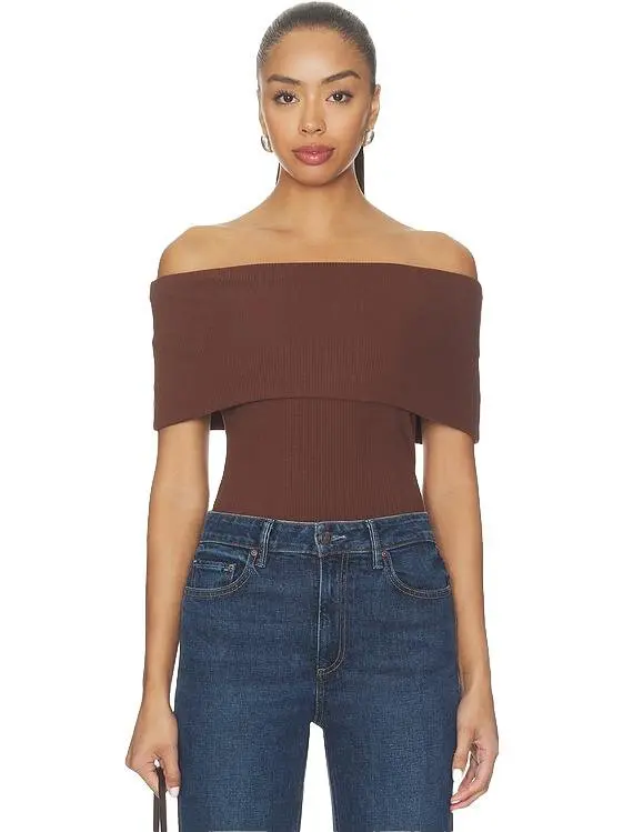 Paige Off-the-shoulder Ribbed Knit Top - Oak