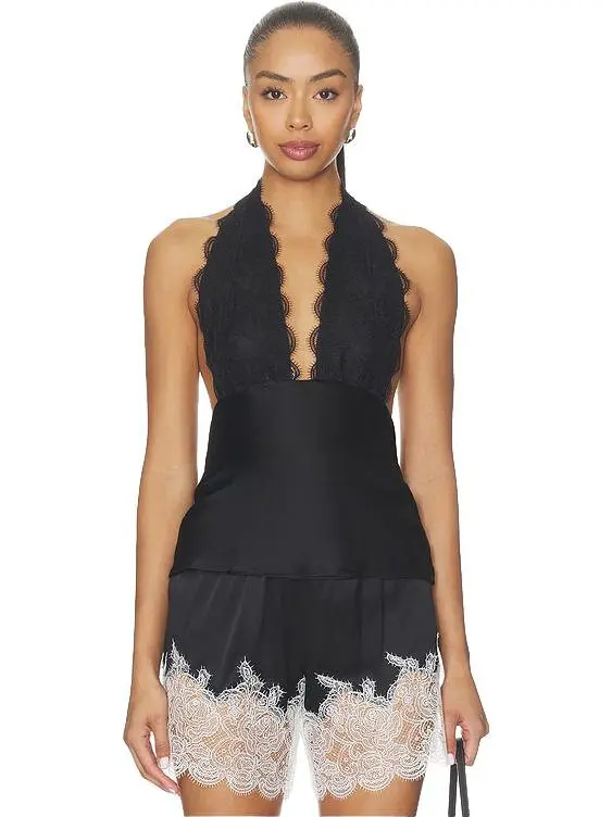 Delfi Hallie Lace Trim Halter Top - Black