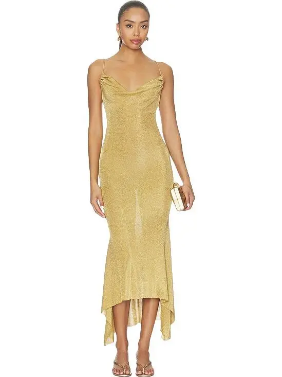 GUIZIO Elsie Cowl Neck Dress In Metallic Knit - Gold