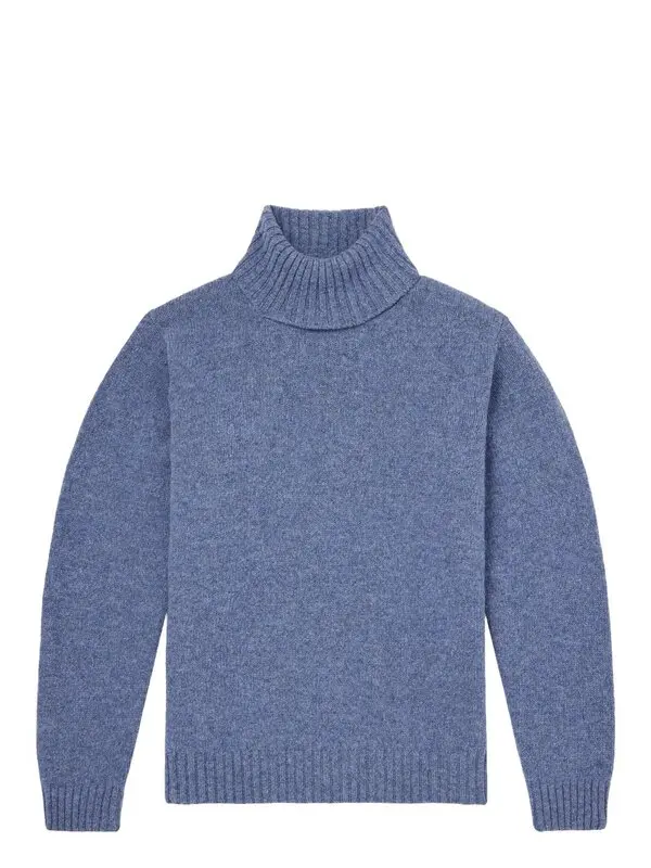 Caruso Shetland Wool Rollneck Sweater - Blue