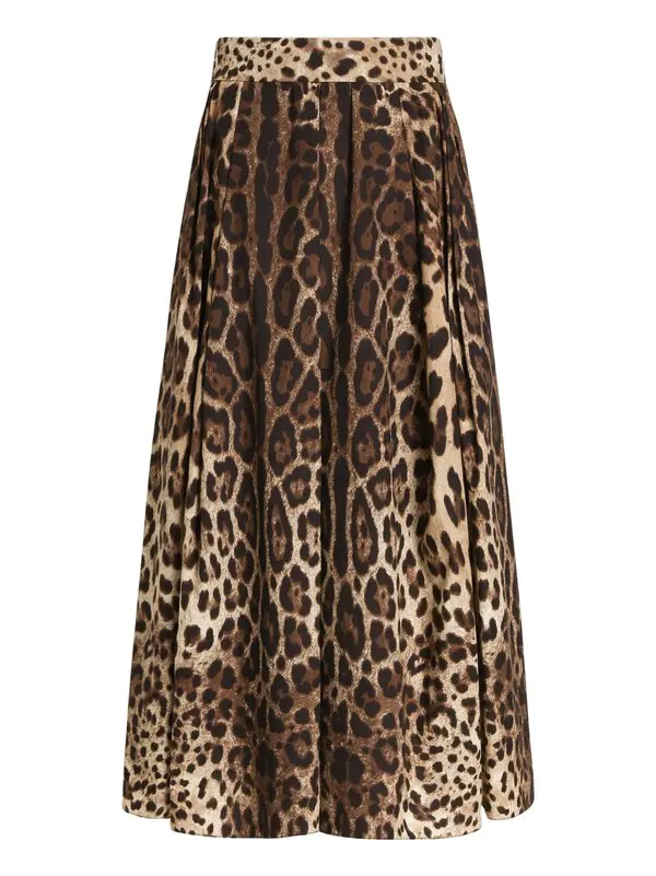 Dolce & Gabbana Leo- Pleated Poplin Midi Skirt - Print