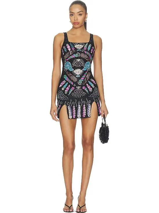 OCEANUS Embellished Mini Dress - Black