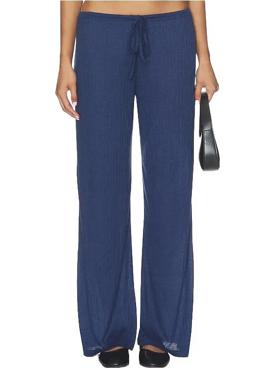 ALL THE WAYS Ribbed Drawstring Wide Leg Pants - Navy