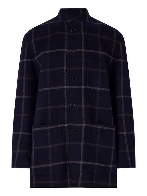Dunhill Checked Wool-blend Coat - Navy