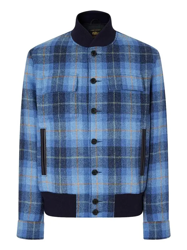 Golden Bear Leather-trimmed Wool Harris Tweed Bomber Jacket - Blue