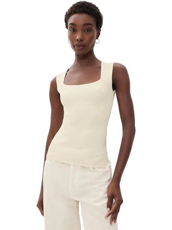 DL1961 Ribbed Square Neck Tank Top - Ivory