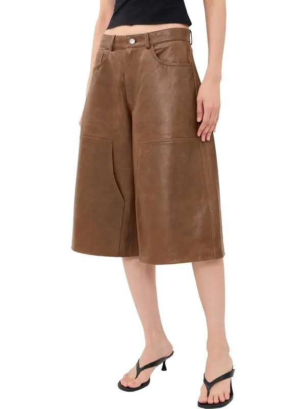 HAIKURE Silky Leather Patchwork Shorts - Tan