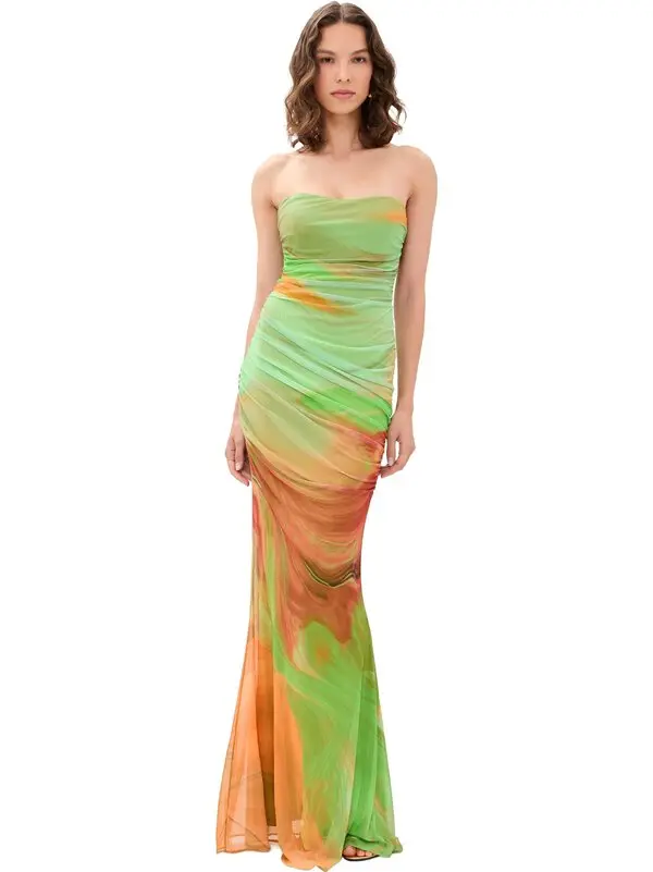 Retrofete Isadore Mesh Maxi Dress - Pera Brushstroke