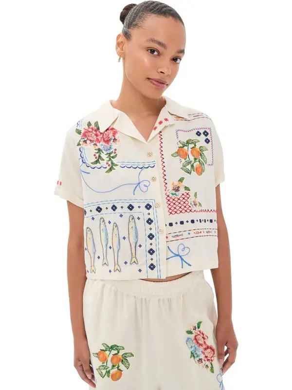 Agua Bendita Vittoria Embroidered Linen Shirt - Multicolor