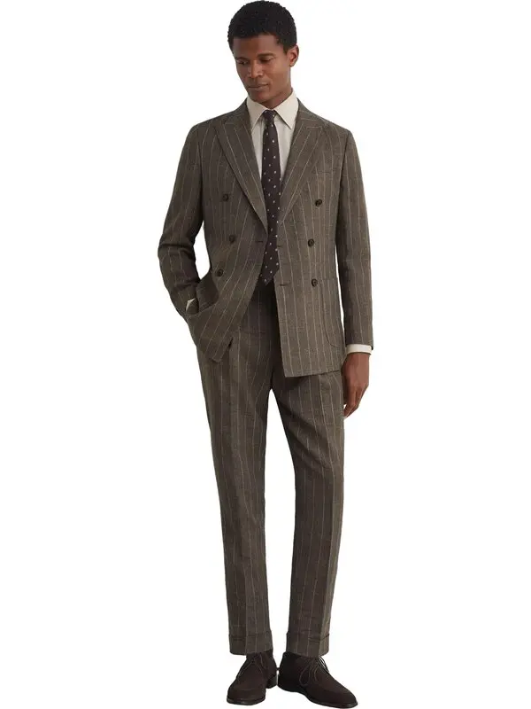 ATELIER Linen-cotton Pinstripe Classic-fit Trousers - Brown