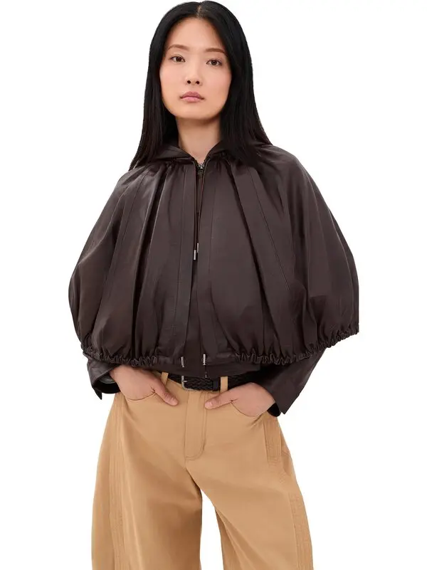 Sea Thompson Leather Cape Jacket - Brown