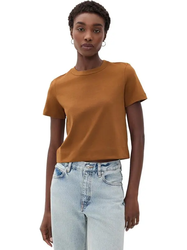 FRAME The Boxy Tee Lightweight Cotton Crewneck - Bronze