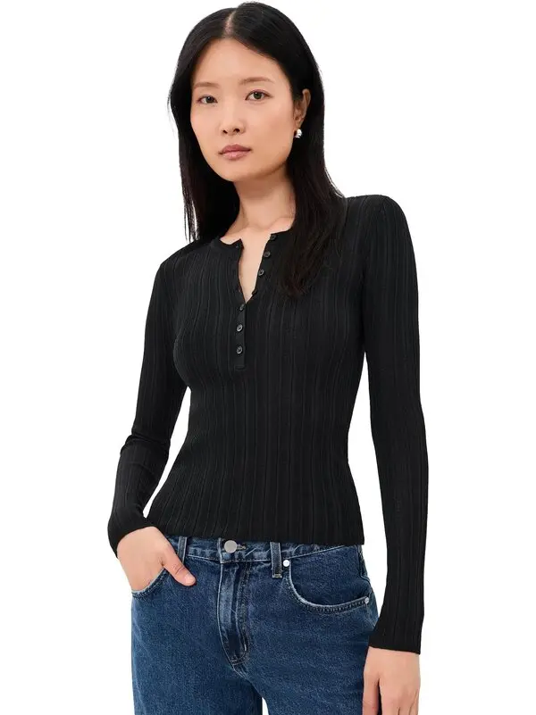 Z Supply Rowena Fine Knit Henley Tee - Black