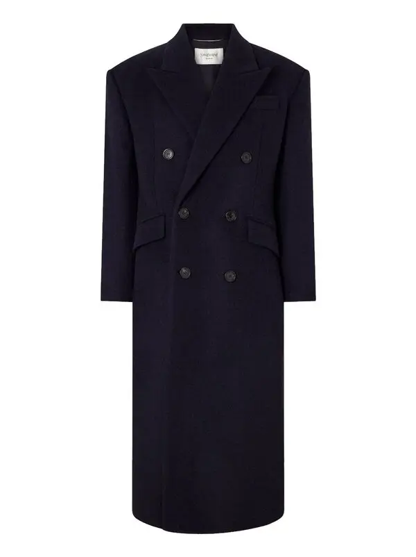Saint Laurent Double-breasted Wool-blend Coat With Peak Lapels - Blue