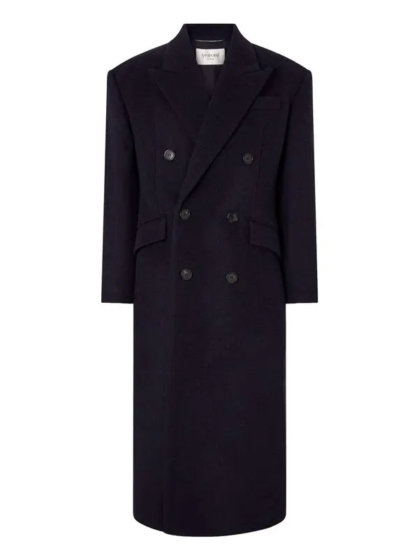 Saint Laurent Double-breasted Wool-blend Coat - Navy
