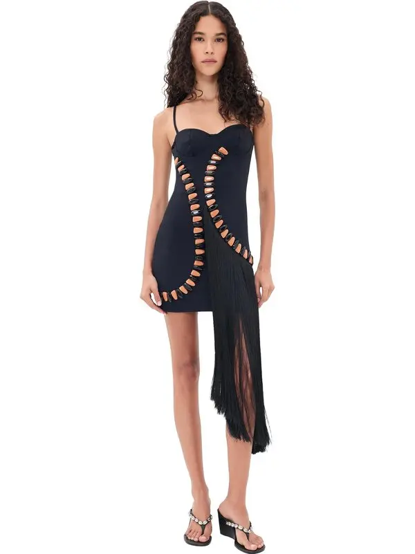 PatBO Delya Beaded Fringe Mini Dress - Black