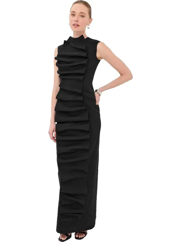 A.W.A.K.E. Mode Sleeveless Maxi Dress With Ripple Detail - Black