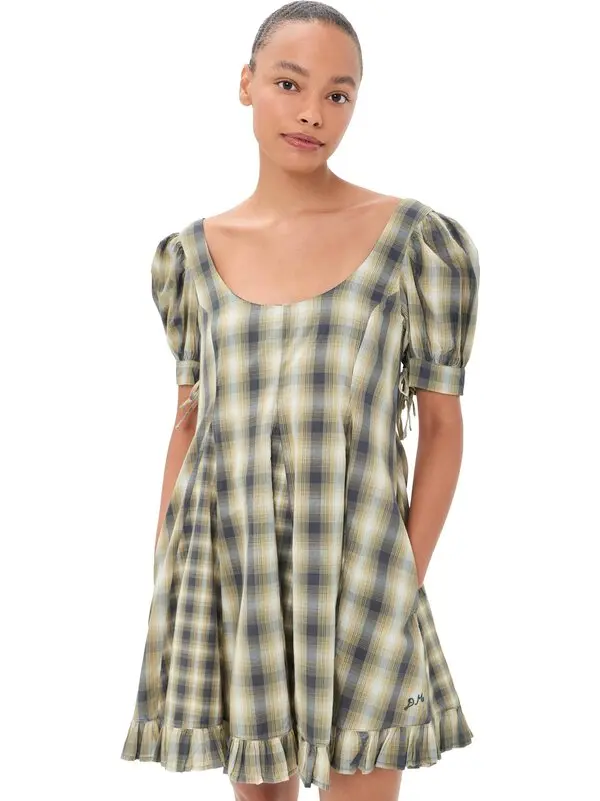 DAMSON MADDER Sabina Check Mini Godet Dress - Cardamon
