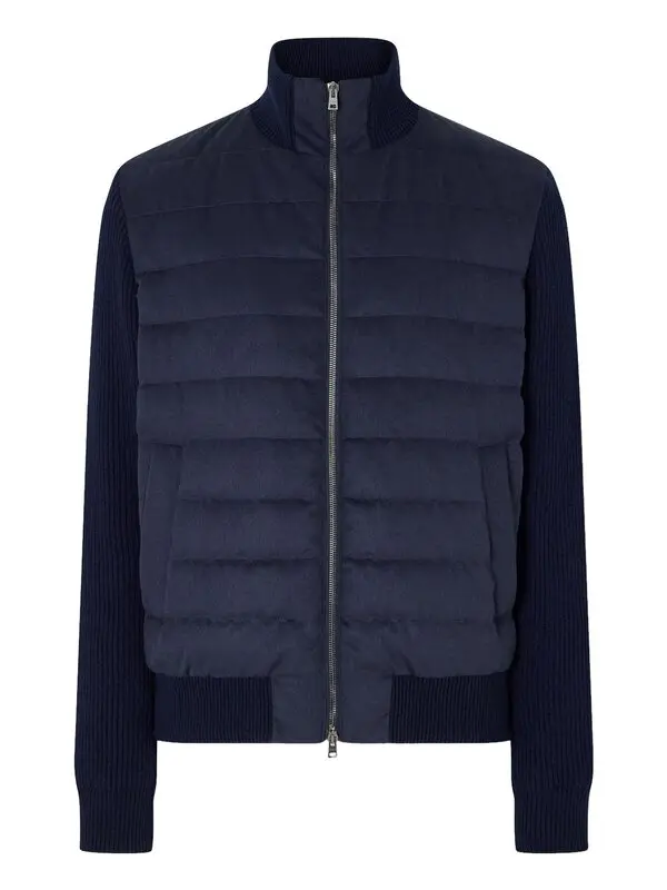 Herno Quilted Down Jacket With Ribbed Knit Sleeves - Blue