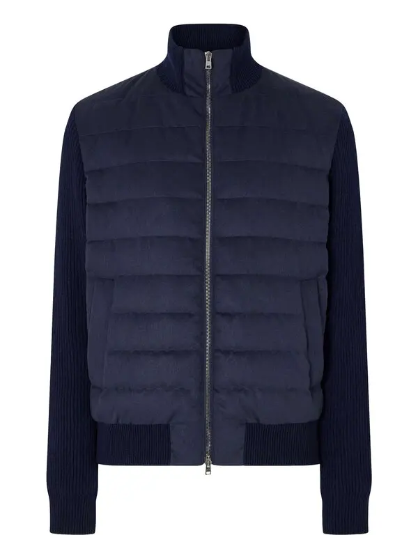 Herno Quilted Down Jacket With Ribbed Knit Sleeves - Navy