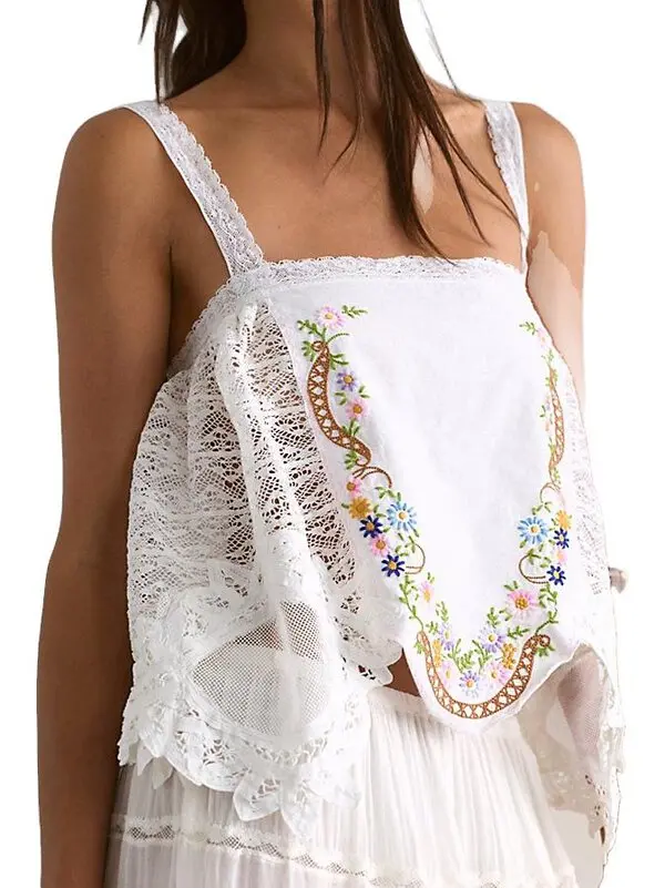 Free People Chloe Embroidered Tank - Ivory