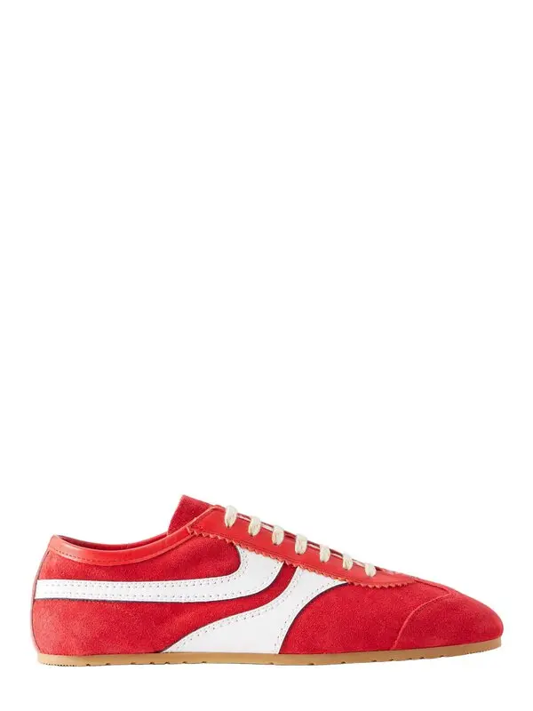 Dries Van Noten Burgundy Suede And Leather Trimmed Lace-up Sneakers - Red