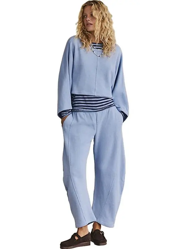 Free People Terry Cotton Wide Sleeve Cropped Top And Barrel Leg Pants Set - Dawn Sky