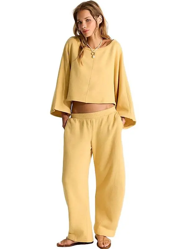 Free People Terry Cotton Wide Sleeve Cropped Top And Barrel Leg Pants Set - Solar Lemon
