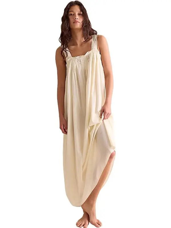 Free People Intimately Maxi Slip Dress With Pintuck And Embroidery Details - Vanilla