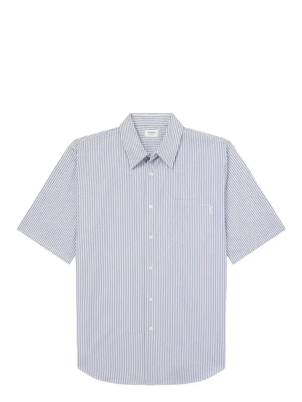 Saint Laurent Logo-embroidered Striped Cotton-poplin Shirt - Blue