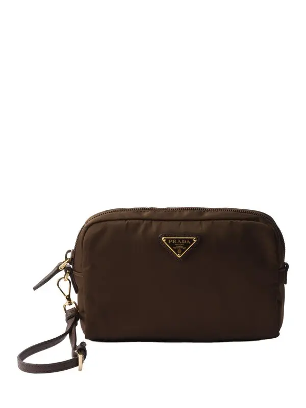 Prada Small Re-nylon Pouch With Wristlet - Brown