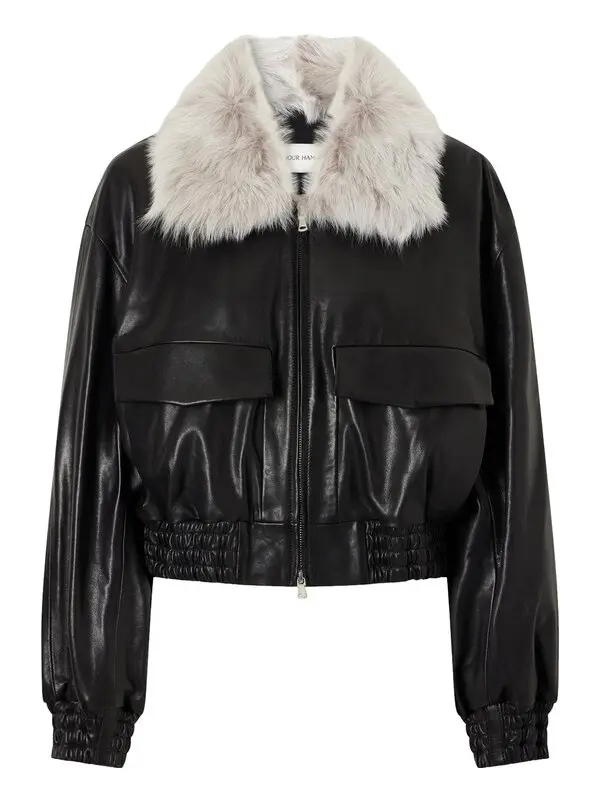 Nour Hammour Ellery Shearling-trimmed Leather Bomber Jacket - Black