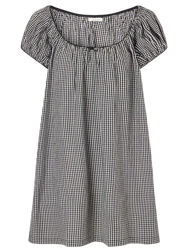 DÔEN Julia Gingham Organic Cotton Puff Sleeve Mini Dress - Black