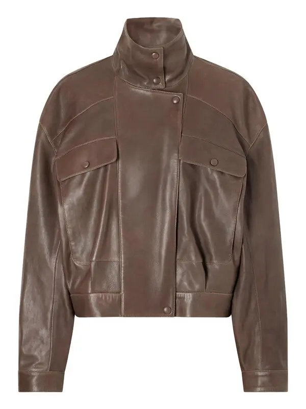 Nour Hammour Quincy Paneled Leather Jacket - Brown