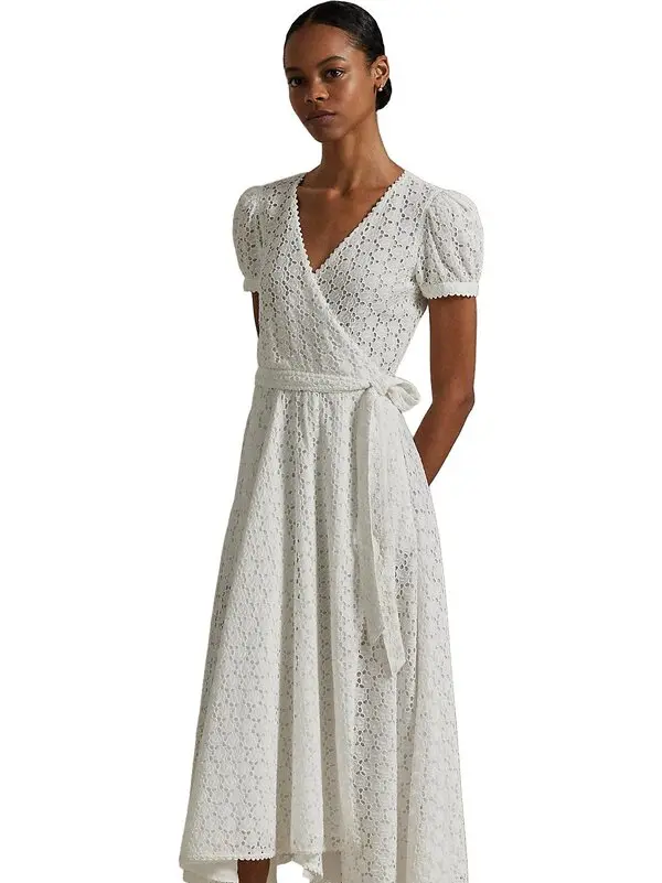 Ralph Lauren Spelman College Eyelet Wrap Dress - White